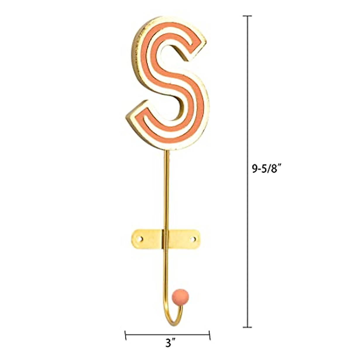 COLLECTIVE HOME - Monogram Wall Hooks, Wall Mounted Hooks for Hanging, Wood Letters for Wall Decor, Home-Bedroom-Livingroom Gold Decor, Decorative Wall Hangers for Coat, Scarf, Bag(S)