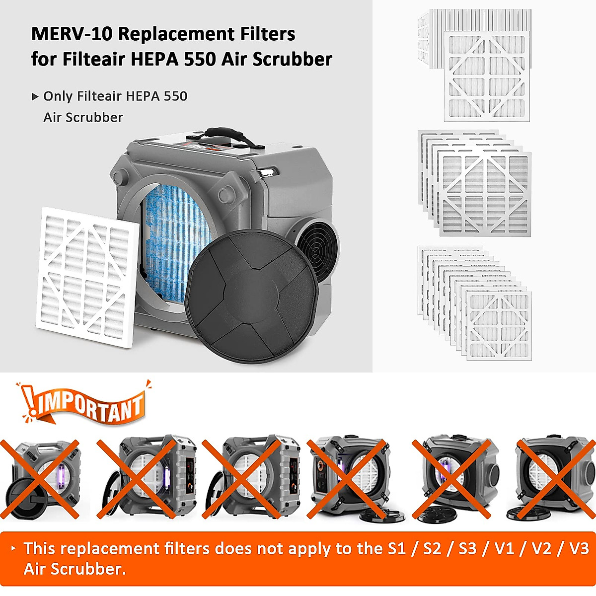 Abestorm MERV-10 Filter Replacement Set Replacement Filters for Filterair HEPA 550 Air Scrubber (10Pack)