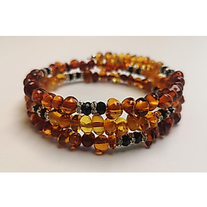 Baltic Amber Bracelet for Adult, Handmade Clean Polished Amber Jewelry- Wire Snake, up to 7.5” wrist size