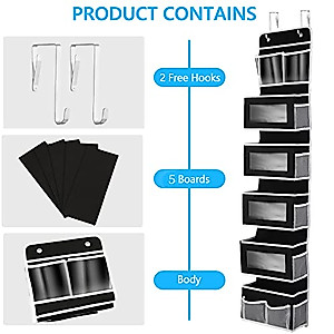 Meirenda Over the Door Hanging Organizer with 5 Large Clear Window Nursery Closet Baby Wall Mount Hanging Door Organizer Storage for Bedroom, Bathroom, Kitchen, Closet and Dorm with 19 Pockets (Black)
