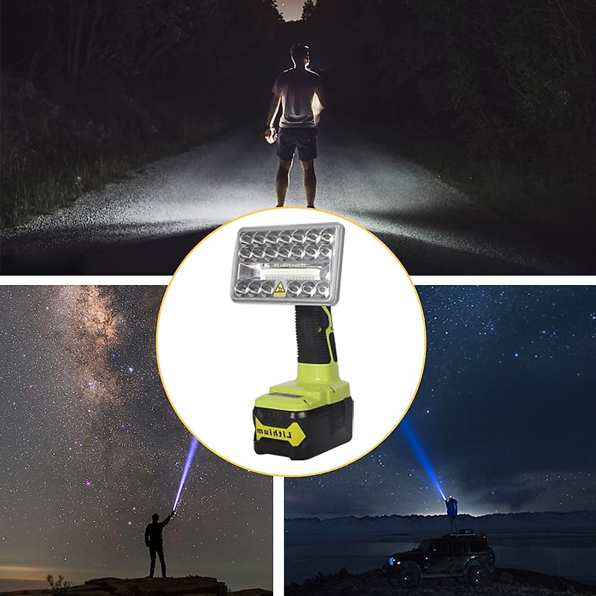 DTEZTECH 18W LED Work Light for Ryobi One+ 18V Li-ion Ni-Cad Ni-Mh Battery, 2000LM Zinc Alloy Flashlight Spotlight with 3 Light Modes, 110 Degree Pivoting Head Indoor Outdoor Use……