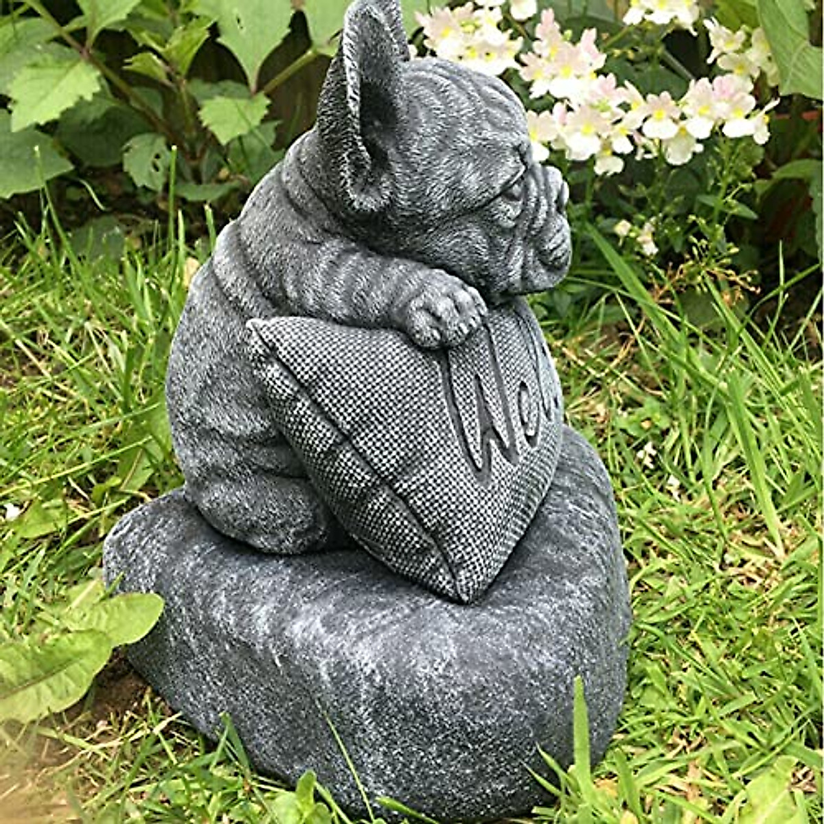 EKDJKK Bulldog Resin Statue, Animal French Bulldog Ornament Figurine Sculpture, Garden Decoration Porch Lawn Welcome Statue for Indoor & Outdoor, Home, Office, Lawn, Patio