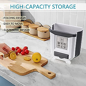 LRCXL Hanging Kitchen Trash Can, Foldable Waste Bin for Kitchen, Collapsible Hang Small Plastic Garbage Can 2.4 Gallon for Cabinet/Car/Bedroom/Bathroom (White)