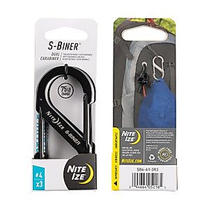 Nite Ize S-Biner Stainless Steel Dual Carabiner - Multi Purpose Dual Carabiner Clip - Great for Camping Supplies & Hiking Essentials - Secure Key Holder - Size 4, Black/Stainless Steel (3 Pack)