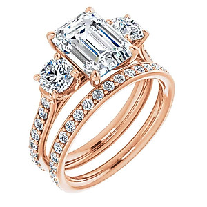 2 Ct Emerald Cut Colorless Moissanite Engagement Ring Set Wedding Bridal Ring Set Solitaire 10K 14K 18K Rose/Yellow/White Gold Sterling Vintage Silver Promise Ring Anniversary Antique Gift (Rose Gold)
