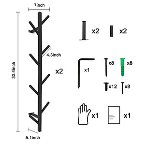 FANTAKI Coat Rack Wall Mount Set of 2, Black Metal Vertical Hat Rack for Wall, Floating Coat Racks for Jackets/Bags/Scarves, Coat Hanger Wall Mount for Entryway/Office/Hallway/Bathroom