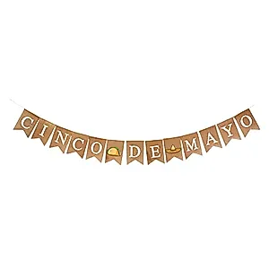 Mandala Crafts Burlap Cinco de Mayo Banner for Cinco de Mayo Decorations - Cinco de mayo Hanging Decorations for Mexican Fiesta Party Decorations Home Photo Backdrop