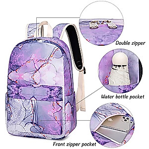 School Backpack for Girls Teens Bookbag Set Tie Dye Kids Backpack 3 In 1,School Bags with Lunch Box Pencil Case(Tie Dye Purple)