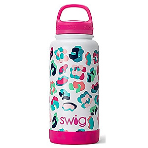 Swig Life 30oz Triple Insulated Stainless Steel Wide Mouth Water Bottle with Handle, Dishwasher Safe, Double Wall, Vacuum Sealed, Reusable Thermos Party Animal Print