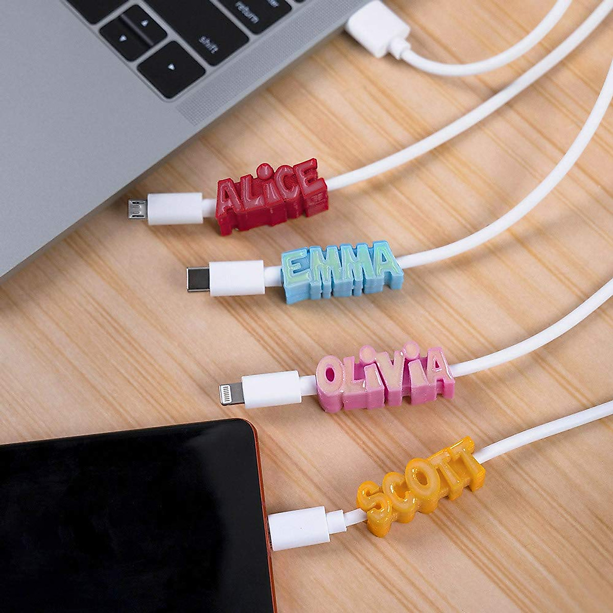 Getname Necklace USB Cable Personalized Glowing Name - for iPhone/Type C/Micro USB Port Adapter - Custom 3D Print Name Glow in The Dark Phone Charger