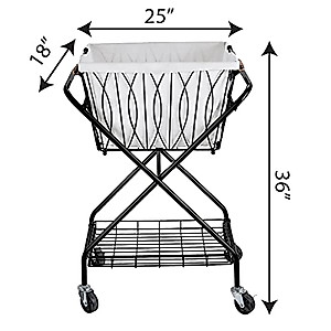 Artesa Verona Collapsible Laundry Cart with Basket, Black