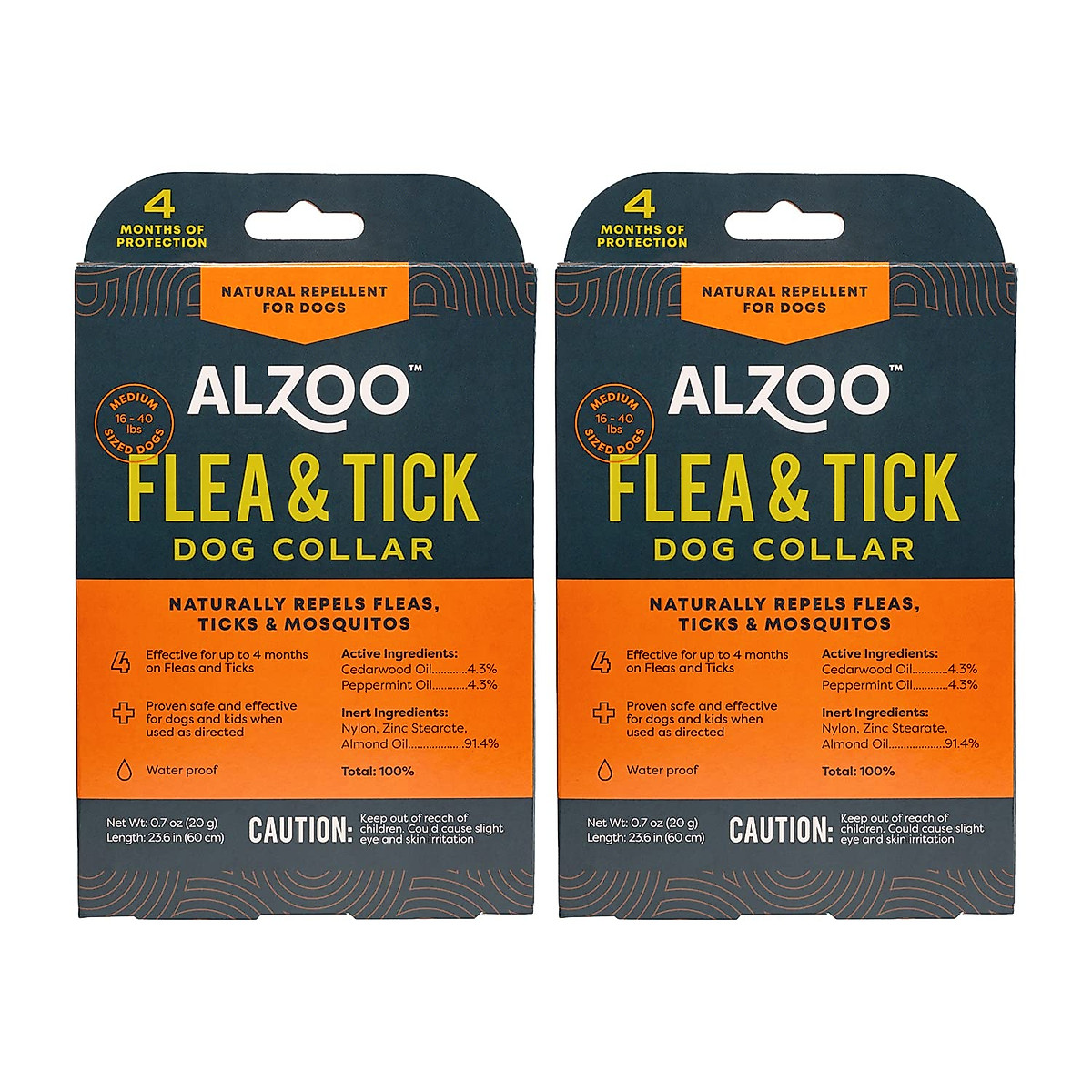 ALZOO Flea & Tick Dog Collar, Helps Repel Fleas, Ticks & Mosquitoes, 100% Plant-Based Active Ingredients, Phthalates and PVC Free, Up to 4 Months Protection, Medium-Sized Dogs: 16-40 lbs, Pack of 2