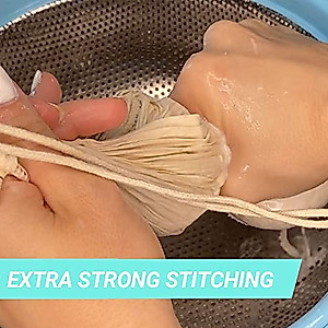 2 Pack Nut Milk Bag - Extra Large 14” X 14” 100% Unbleached Organic Cotton Cheesecloth Bags for Straining Cheese | Tea | Yogurt | Juice | Wine | Soup | Herbs, All Purpose Food Strainer w/Drawstring