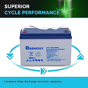 Renogy 12V 100AH Deep Cycle Hybrid Gel Battery, Over 750 Cycles, Rechargeable for Solar Wind RV Marine Camping UPS Wheelchair Trolling Motor, Maintenance Free