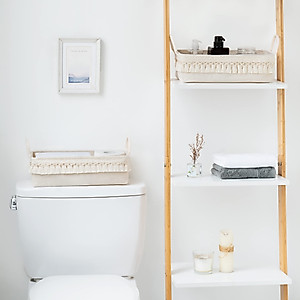 Mkono Macrame Magazine Rack and Boho Storage Baskets Organizer for Home Bedroom Living Room College Dorm Bed, Set of 3