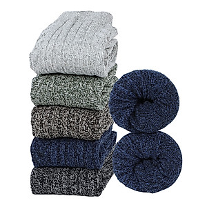 Zando 5 Pairs Wool Socks for Women Warm Socks for Women Winter Socks for Women Thermal Socks for Women Cozy Socks Crew Socks for Women Size 6-9 Thick Hiking Socks Boot Socks for Women Pure Color