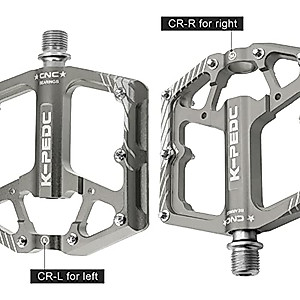 K PEDC Bike Pedal Aluminum Alloy 9/16" Bike Pedal MTB Wide Platform Flat Non-Slip Bicycle Pedals with 3 Bearings for Mountain Bikes, Road, BMX (TI 3bearings)