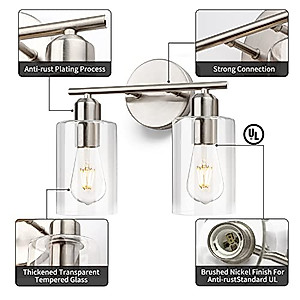 SEABLE Bathroom Vanity Light Brushed Nickel 2 Light Bathroom Light Fixtures with Clear Glass Shade Modern Wall Sconces Bathroom Lights Over Mirror UL Listed