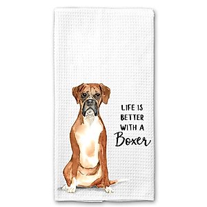 Watercolor Life is Better with a Boxer Microfiber Kitchen Tea Bar Towel Gift for Animal Dog Lover