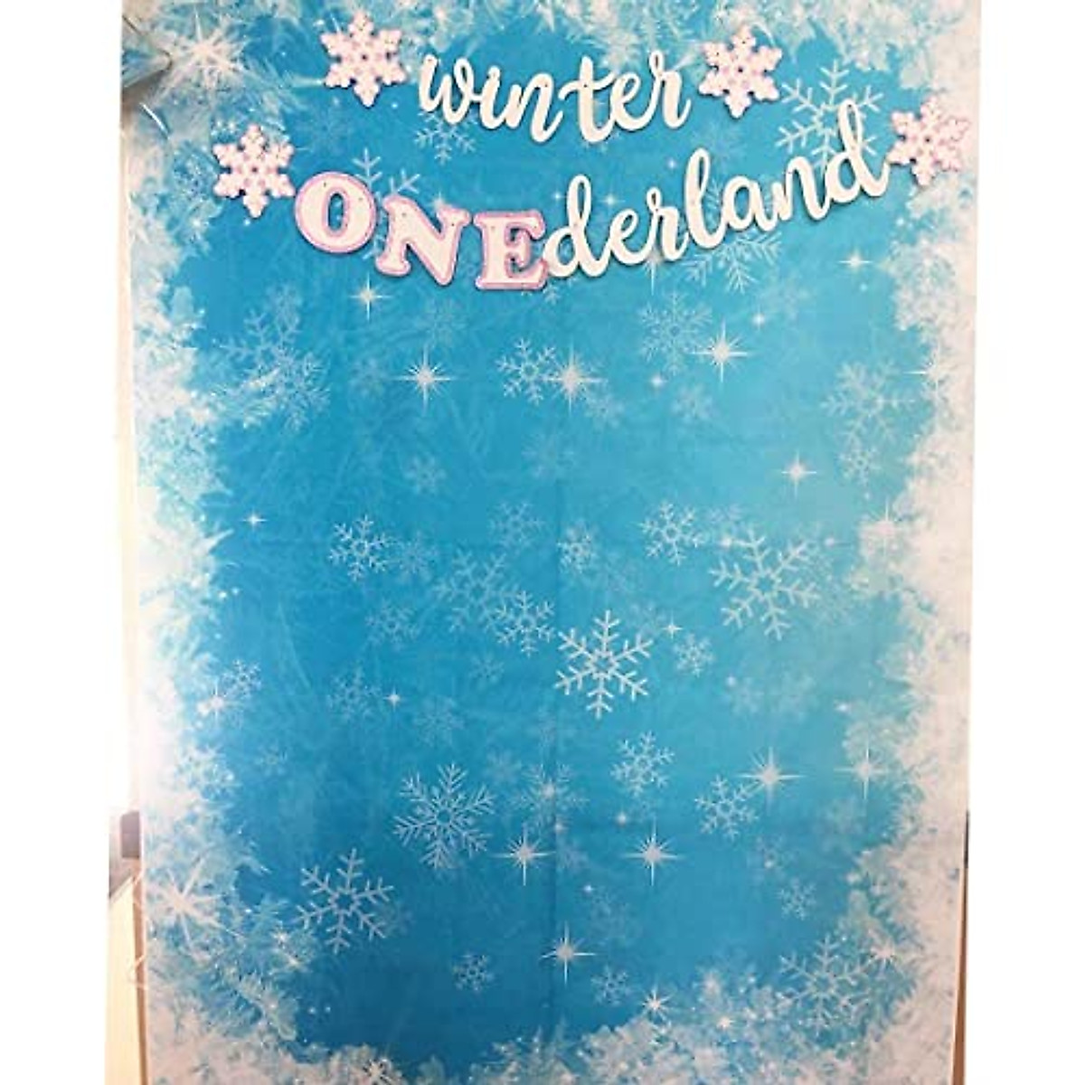 Allenjoy 7x5ft Ice Blue Winter Backdrop for Studio Photography 1st First Birthday Party Decoration Banner Festival White Snowflake Snowfall Christmas Background Baby Shower Kids Photo Booth Props