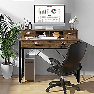 VINGLI Computer Desk with Drawers and Monitor Stand,42" Home Office Study Writing Desk,Industrial Laptop Desk Workstation,Small Writing Desk with 4 Drawers for Small Place
