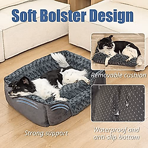 YAEM Dog Beds for Medium Dogs, Swirl Rose Velvet Calming Dog Beds Cat Beds, Anti Anxiety Dog Sofa Bed, Machine Washable Aiti-Slip Pet Beds with Removable Cushion, Dark Greye - M (25"x21"x8")