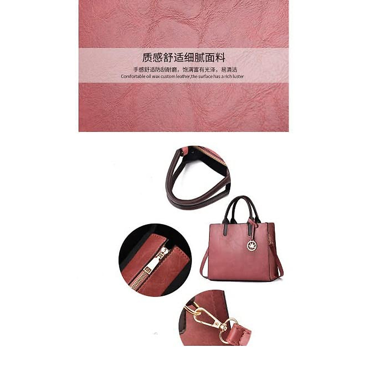 Handbag for Women Wallet Tote Bag Shoulder Bags Top Handle Satchel Leather Bag 3pcs Purse Set (Pink)