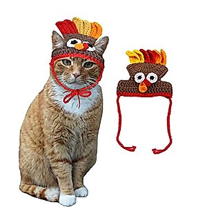 Thanksgiving Pet Costume Cat Turkey Hat Pet Knitted Cap Crochet Hat for Cats Small Dogs Halloween Thanksgiving Apparel