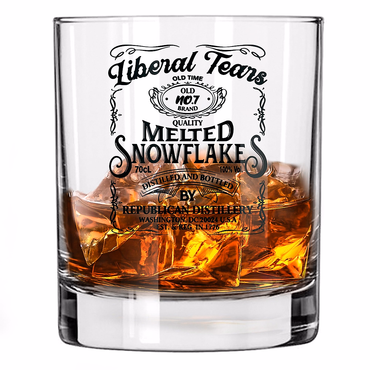Patriots Cave - Liberal Tears Melted Snowflake Label Whiskey Glass | Republican Distillery Est. 1776 | Conservative Gifts For Men | Retirement Gifts for Old Men | Liberal Tears Wine Glass (11 oz)
