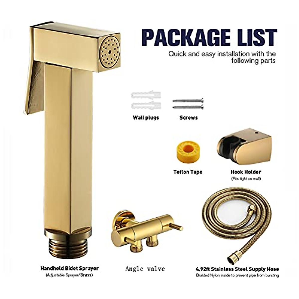 MINJING Cloth Diaper Spray, Handheld Bidet Sprayer for Toilet, 59 Inch Shower Hose, PVD Gold Bidet Faucet Tap,Spray Gun Set with Angle Valve