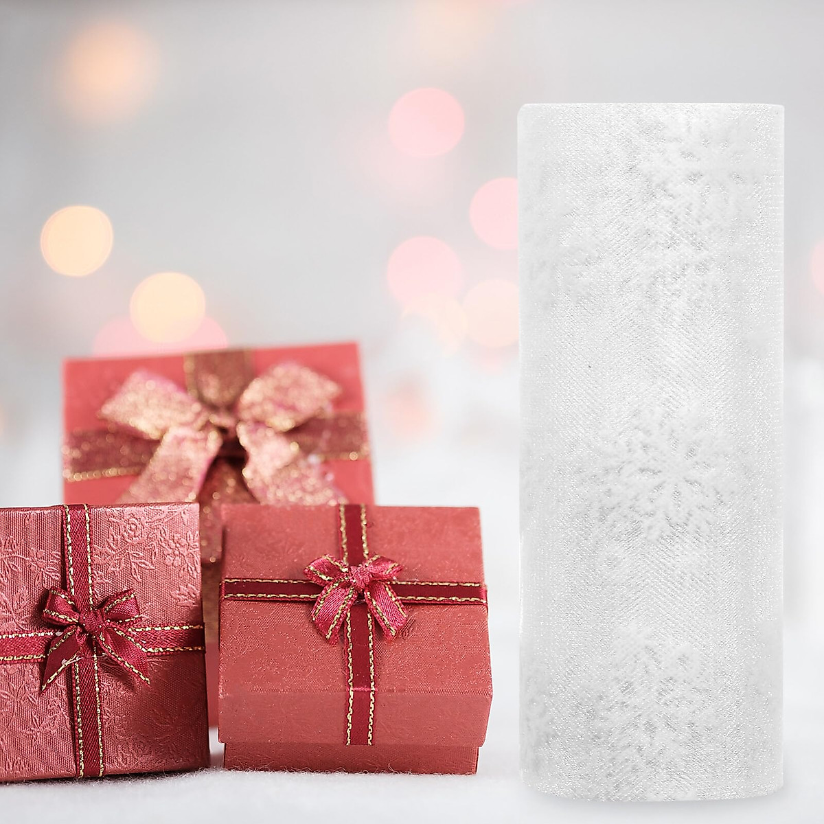 Ciieeo 10 Yards Christmas Fabric Tulle Roll Snowflake Tulle Roll Glitter Gauze Ribbon for Craft Bow Tutu Skirt Sewing Wedding Party Decoration 6 Inch Width White