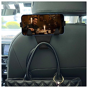 2PCS Headrest Hooks for Car,2-In-1 Multipurpose Car Hooks with 3 Car Purse Hook & Adjustable Phone Mount for Car,Universal Car Seat Hooks(Black)