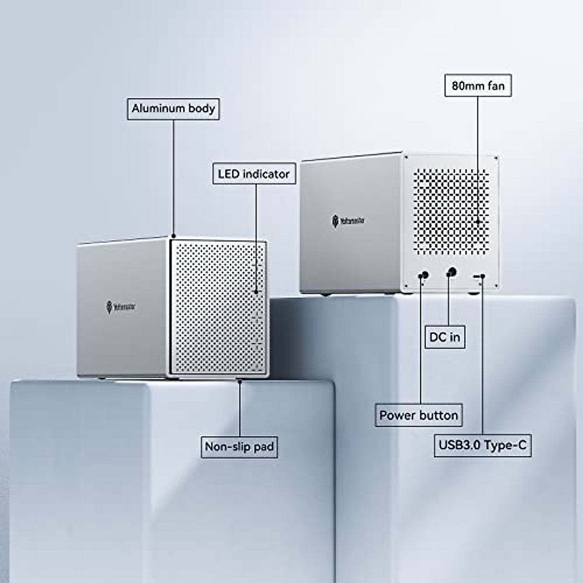 Yottamaster Aluminum 5 Bay USB3.1 Type C External Hard Drive Enclosure for 3.5 2.5 Inch SATA HDD SSD Support 5 x 16TB, Mac Style Direct Attached Storage (DAS)- NO RAID [PS500C3]