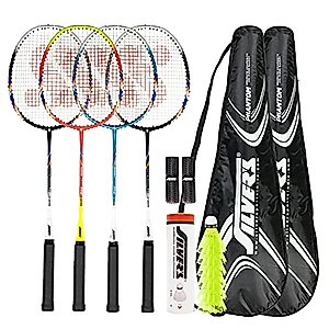 Silver’s 4 Player Uni-Piece Semi-Graphite Badminton Racket Set | Includes 4 Rackets, 2 Badminton Bags, 6 Nylon Shuttlecocks and 2 Extra Replacement Overgrip Tapes.