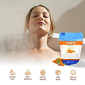 Turmeric Bath Salt 32 Oz Epsom Salt with Essential Oils Turmeric, Cinnamon, Orange Plus Vitamin C in BPA-Free Pouch with Easy Press-Lock Zipper | Natural Bath Soak to Relieve & Soothe | Made in USA