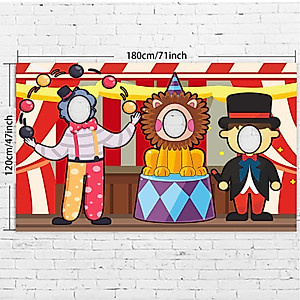 Circus Troup Photo Banner Backdrop Background Photo Booth Props Pretend Play Party Game Clown Lion Theme Decor for Kid Carnival Circus Party 1st Birthday Party Baby Shower Favors Supplies Decorations