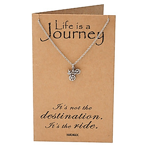 quan jewelry Mini Bicycle Necklace, Journey Traveler Pendant Charm, Gifts for Cyclists & Wanderlust, Minimal Dainty Necklaces, Fitness Jewelry with Quote Card