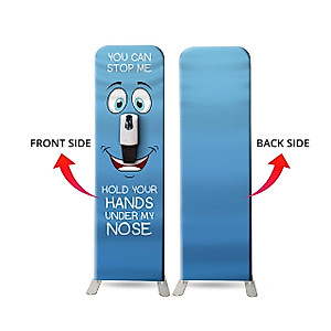 BannerBuzz Hand Sanitizer Automatic Dispenser Floor Stand Kit Touchless Machine Hold Your Hands Fabric Banner+ Stand for Hospital, Home, School, Office - 2 X 6.5 Ft (Single Side Graphic Print)