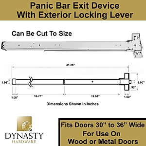 Dynasty Hardware Push Bar Panic Exit Device Aluminum, with Exterior Lever