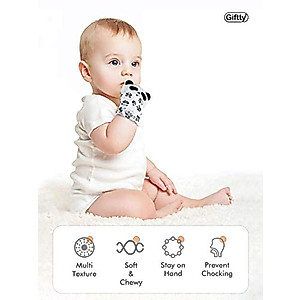 Giftty Baby Teething Mitten Panda Hand Teether Soothing Glove Wearable Teething Toy with Crinkle Sound, Multi Textured for Infants 3-12M (1 Pair)