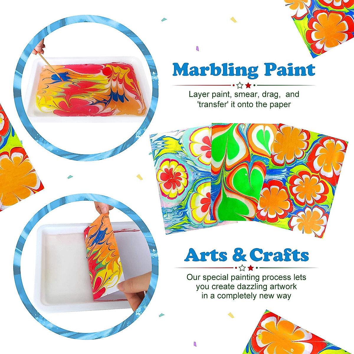 MFJL Marbling Paint Crafts Kit for Kids - Arts and Crafts for Girls & Boys - Ideas Art Kits for Kids Age 3-5 4-8 8-12 (Paint on Water)