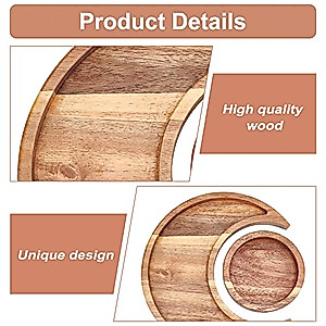 INFUNLY Crystal Holder Moon Tray Wooden Crystal Holder Round Crystal Organizer Tray Acacia Wood Trinket Dish for Rocks Jewelry Healing Crystals Storage