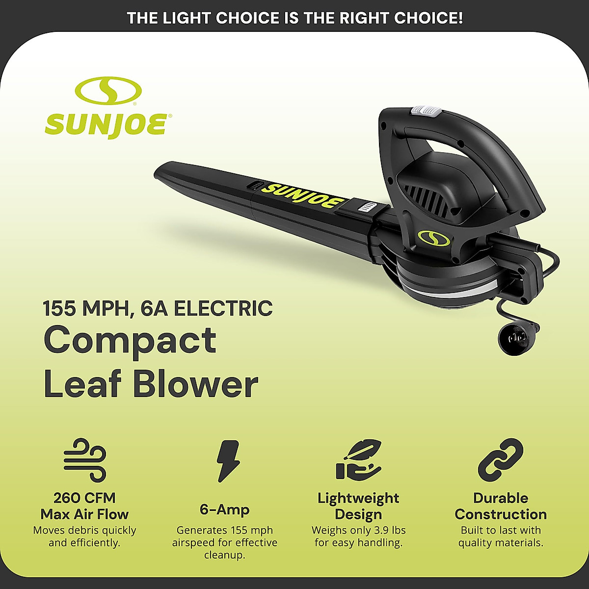 Sun Joe SBJ597E 6-Amp 155 Mph Electric Leaf Blower