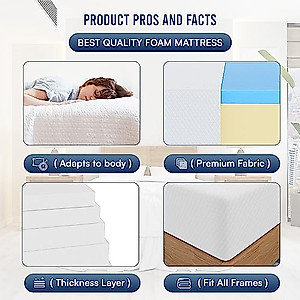 FDW 12 inch Gel Memory Foam Mattress Medium Firm Mattresses for Cool Sleep Relieving Pressure Relief CertiPUR-US Certified Mattress in a Box (King)