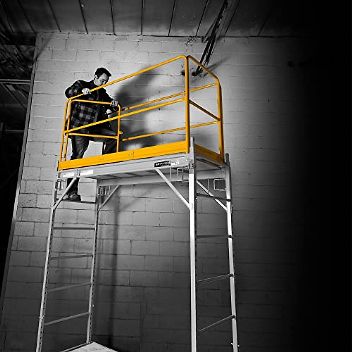 MetalTech Versatile 6 Foot Metal Guardrails System Accessory Baker Style for Select Jobsite Series Scaffolding Platform with Non Slip Deck, Yellow