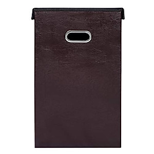 Internet's Best Double Faux Leather Laundry Hamper with Lid - Double Load - Foldable Hamper Basket - Removable Lid - Brown