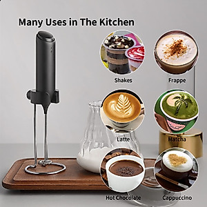 Rechargeable Milk Frother Handheld, AdanZst Coffee Frother Handheld with USB Stand, Electric Drink Mixer Handheld, Mini Electric Whisk for Coffee, Matcha (Black)