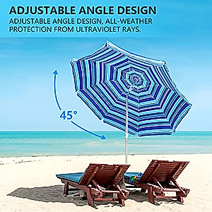 Hanekuc 6.5FT UV 50+ Beach Umbrella for Sand heavy duty wind Resistant Lightweight and Portable with Sand Anchor & Tilt Mechanism Sun Shade, Blue Green Stripe