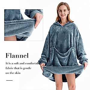 Aemilas Wearable Blanket Hoodie,Oversized Blanket Sweatshirt with Hood Pocket and Sleeves,Cozy Soft Warm Plush Flannel Hooded Blanket for Adult Women Men,One Size Fits All(Grey)
