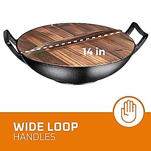 Bruntmor 14 inch Wooden Drop Lid, Wooden Kitchen Accessories, 14" Pan Lid, 14 inch Skillet Lid, Lid for Frying Pan,Wooden Pot Lid, Wood Wok lid, Cooking Accessories